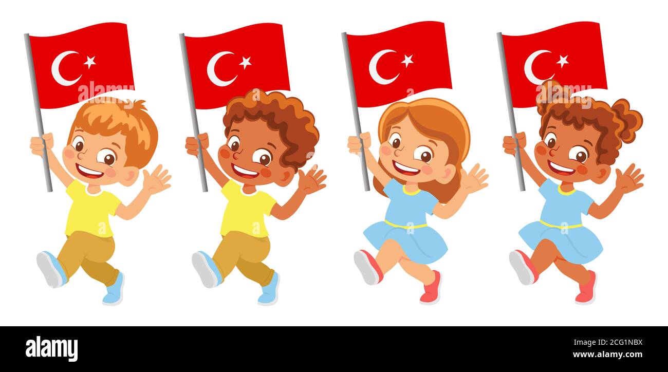 Turkey flag in hand set Stock Photo - Alamy