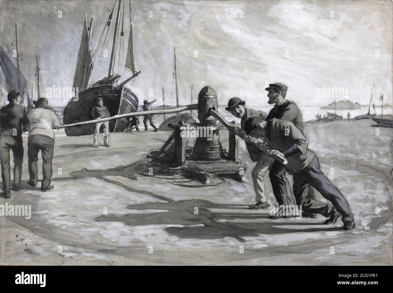 Jacomb-Hood George Percy - Fishermen Turning a Winch at Shoreham ...