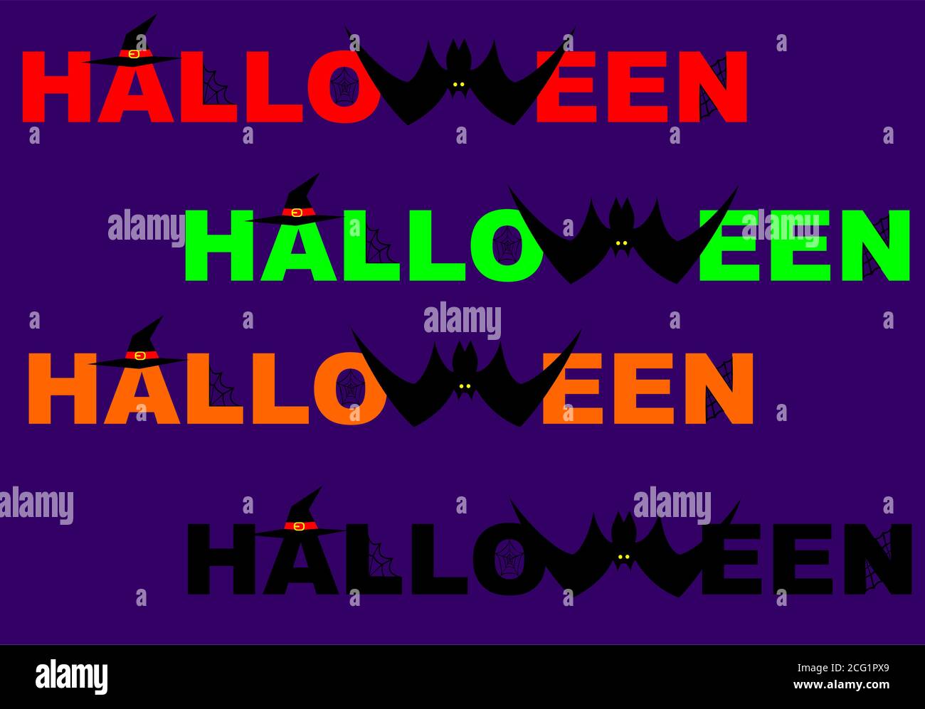 Happy Halloween set text with bat, hat and spider web Stock Vector ...