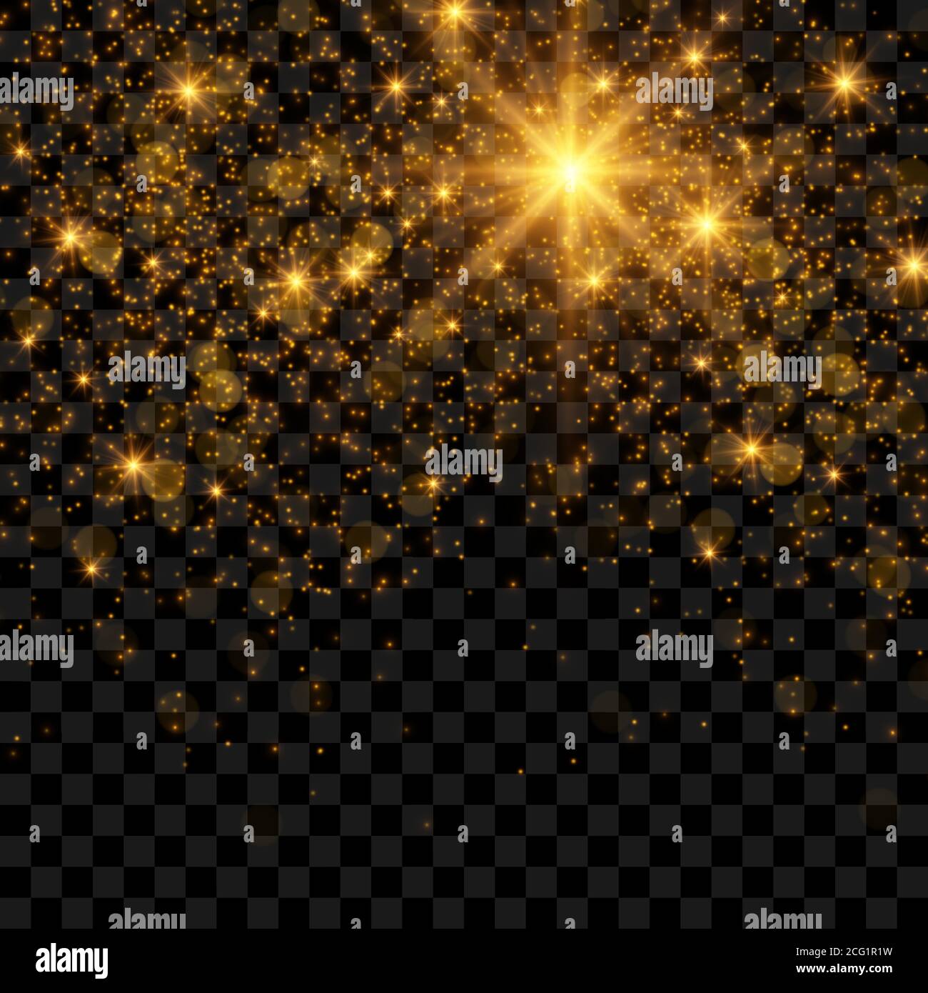Golden light effect, magical sparkles, glowing particles isolated on ...