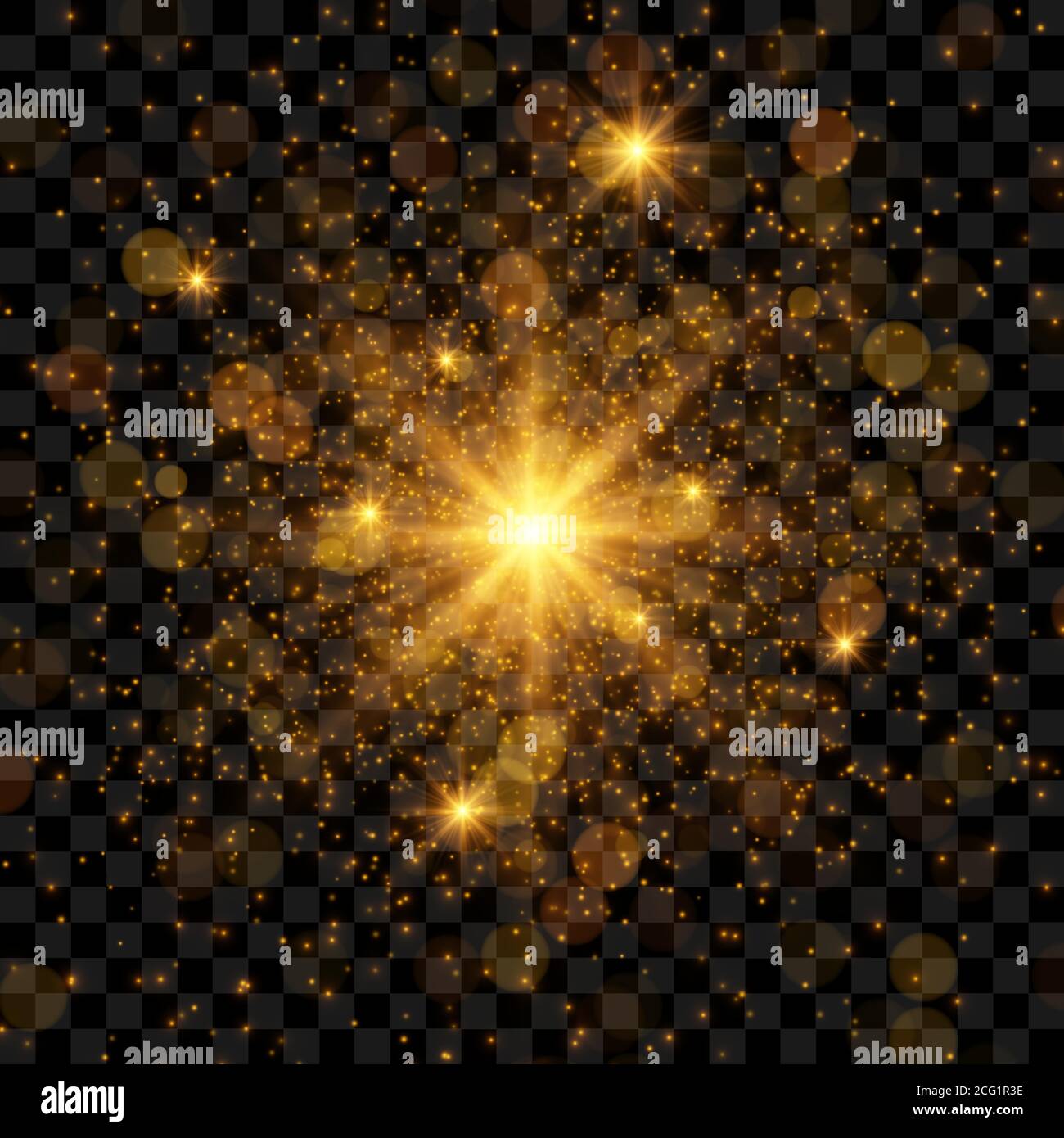 Golden light effect, magical sparkles, glowing particles isolated on ...