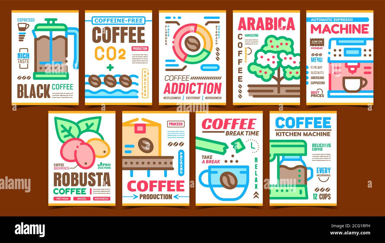 Coffee Production Advertising Posters Set Vector Stock Vector Image ...
