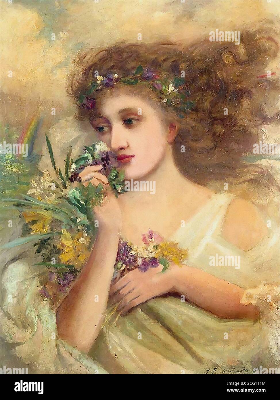 Kennington Thomas Benjamin - Spring Holding Flowers - British School ...