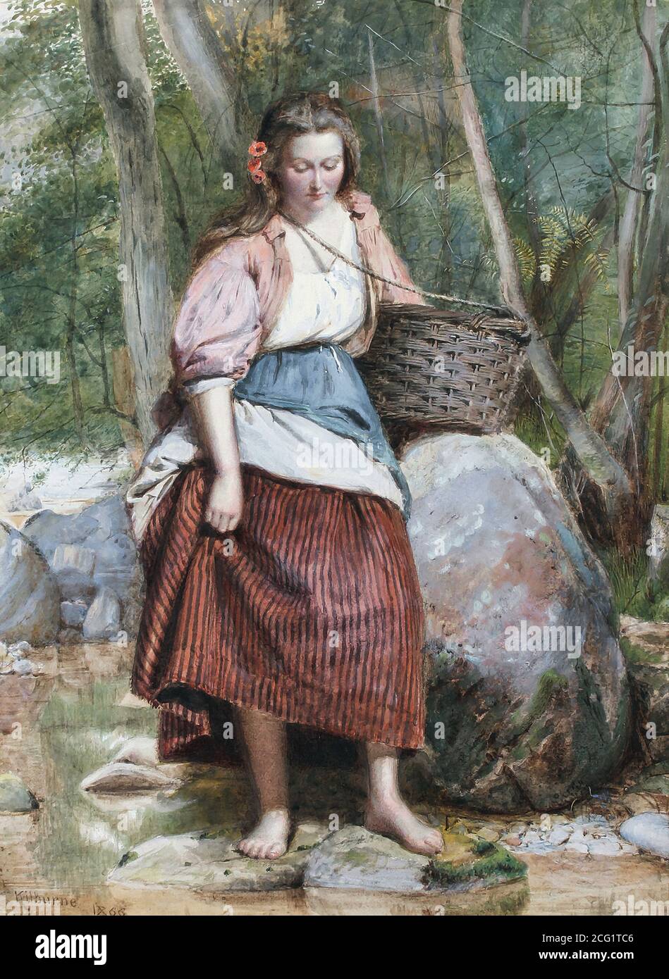 Kilburne George Goodwin - Maiden Meditation (Country Girl by a Stream ...