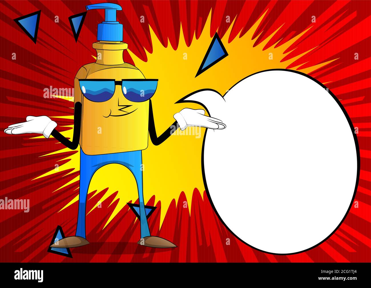 Cartoon bottle of hand sanitizer gel for hygiene with face shrugs ...