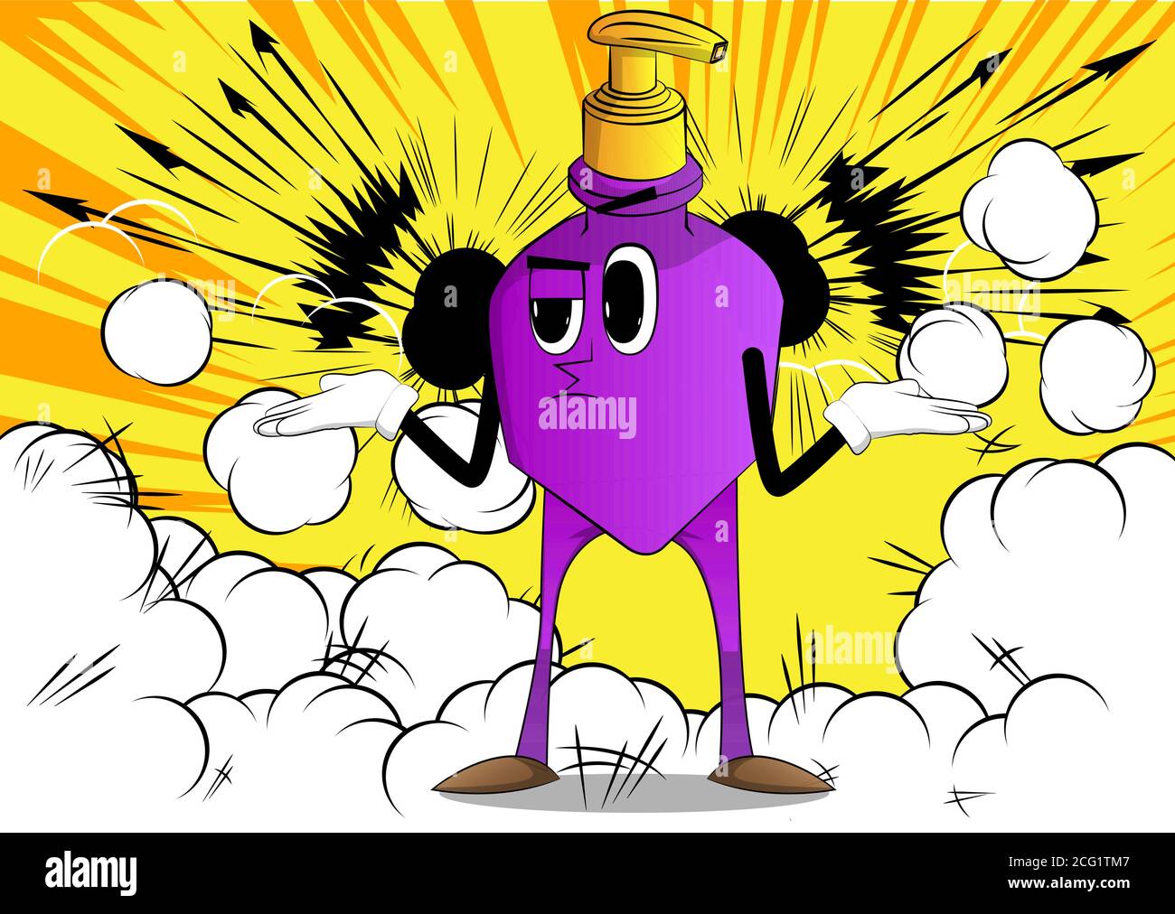 Cartoon bottle of hand sanitizer gel for hygiene with face shrugs ...