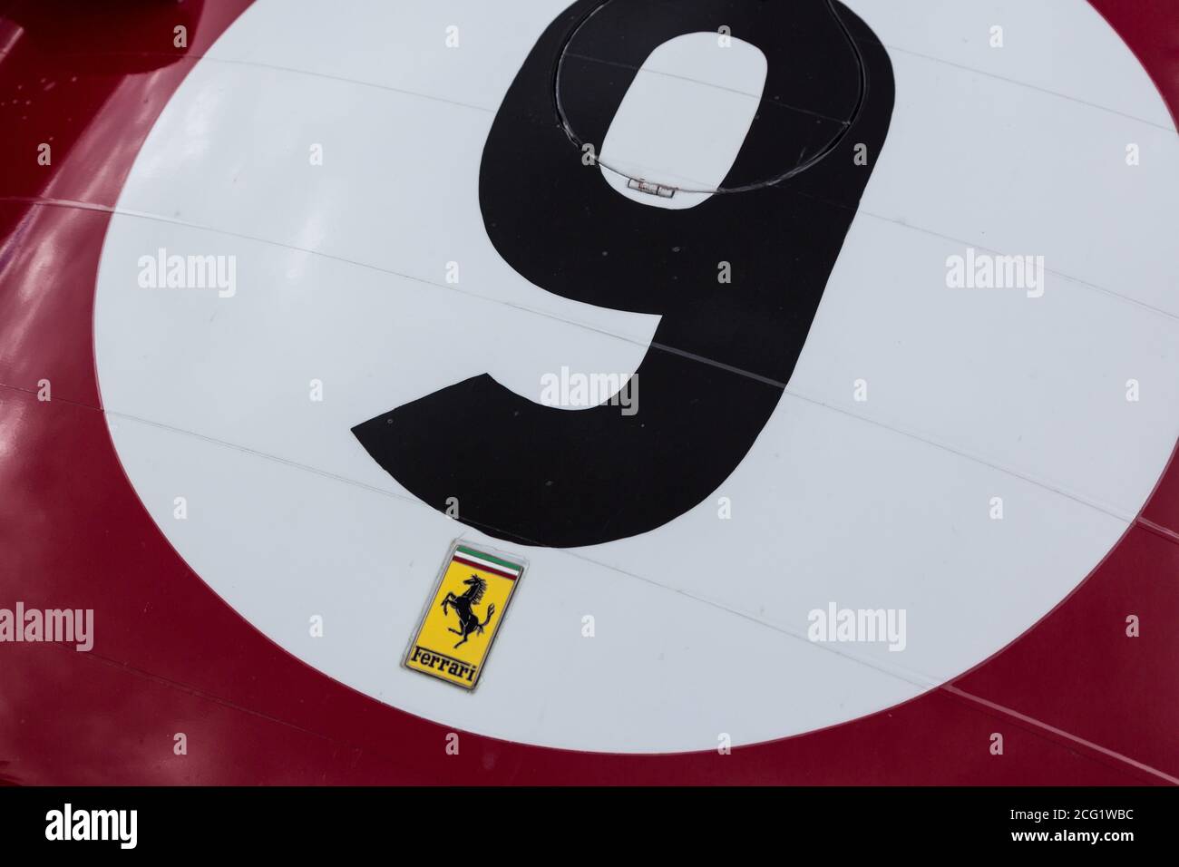 The Ferrari badge and car number on a former factory-works racing 1959 ...