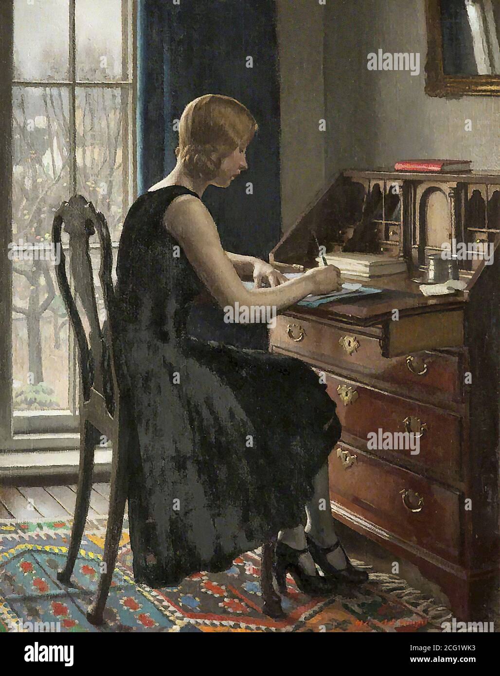 Knight Harold - Girl Writing - British School - 19th Century Stock ...