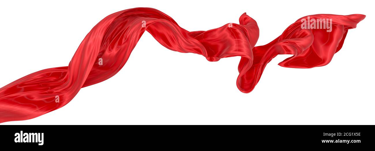 Beautiful flowing fabric flying in the wind. Red wavy silk or satin ...