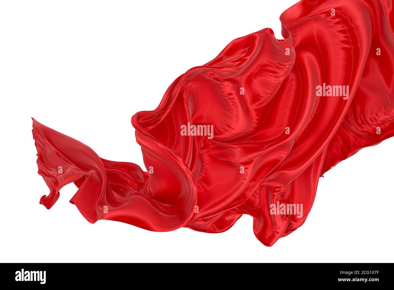 Beautiful flowing fabric flying in the wind. Red wavy silk or satin ...