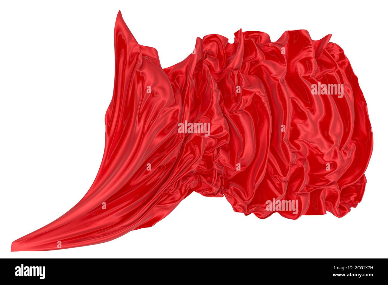Beautiful flowing fabric flying in the wind. Red wavy silk or satin ...