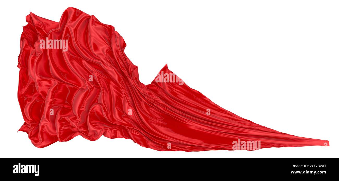 Beautiful flowing fabric flying in the wind. Red wavy silk or satin ...