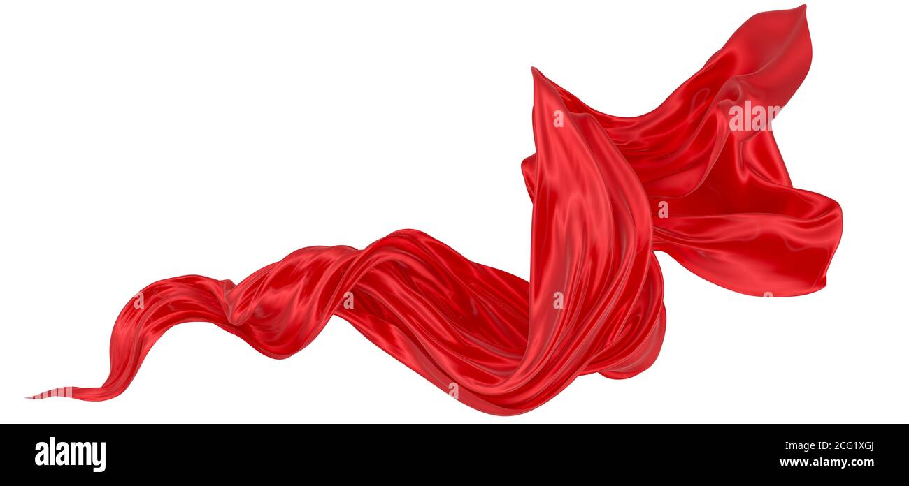 Beautiful flowing fabric flying in the wind. Red wavy silk or satin ...