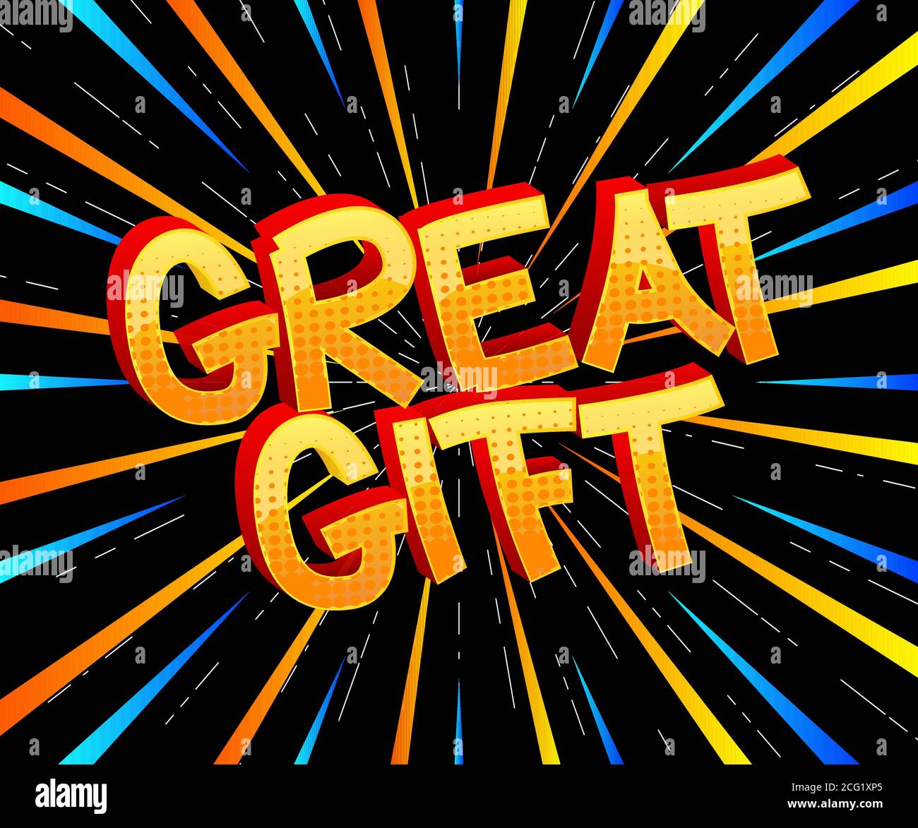 Great Gift Comic book style cartoon words on abstract comics background ...