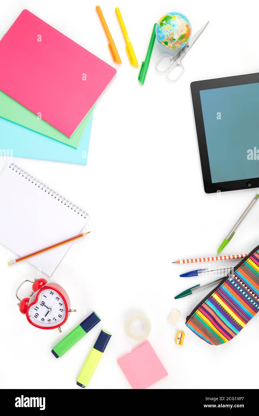Back to School equipment on a white background Stock Photo - Alamy