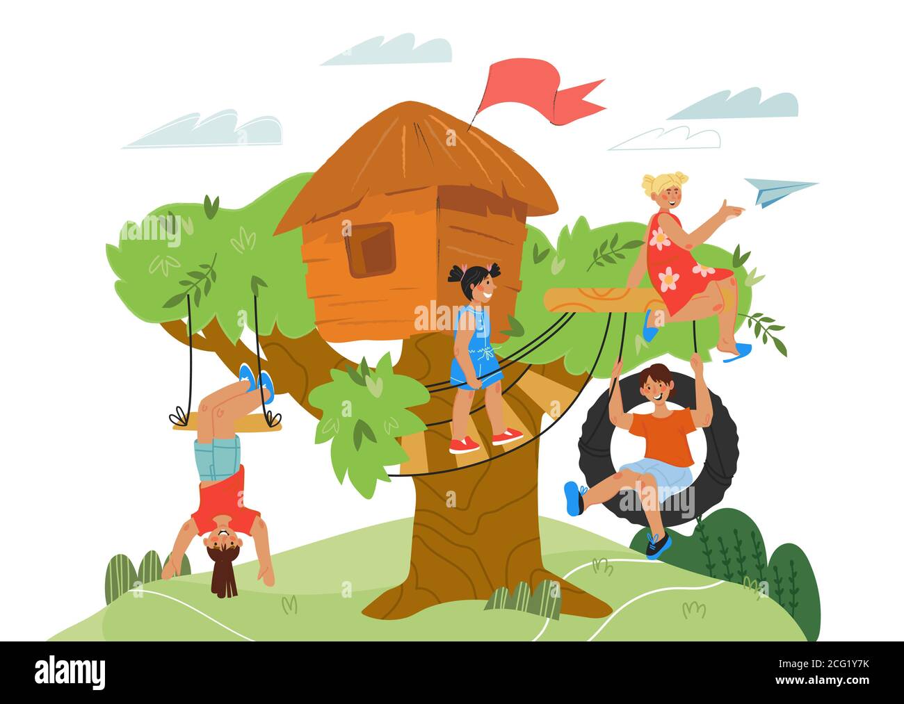 Tree house kids game. Children playing at park Stock Vector Image & Art ...