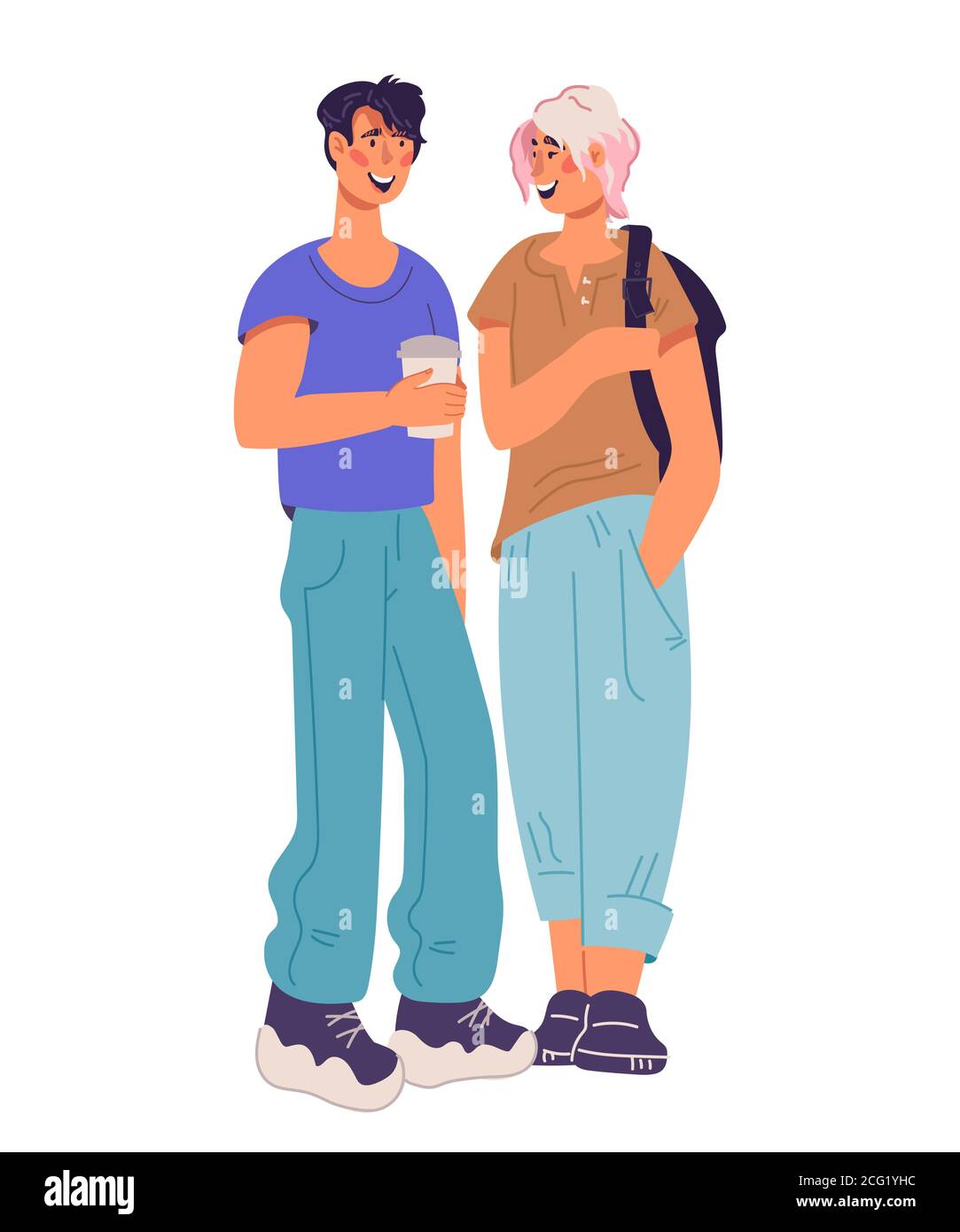 Young girl and boy students talking, flat vector Stock Vector Image ...