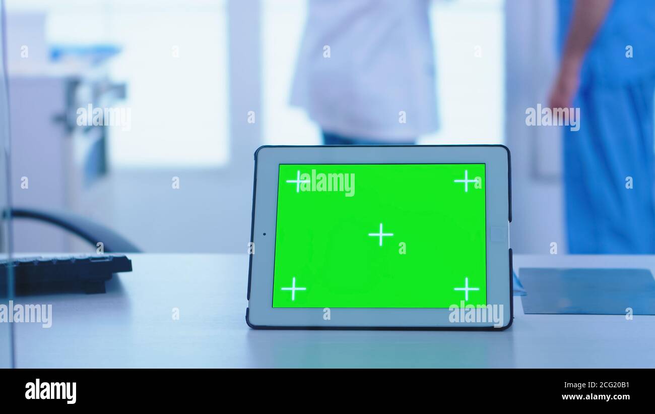 Tablet computer with copy space available in doctor cabinet. Assistant ...