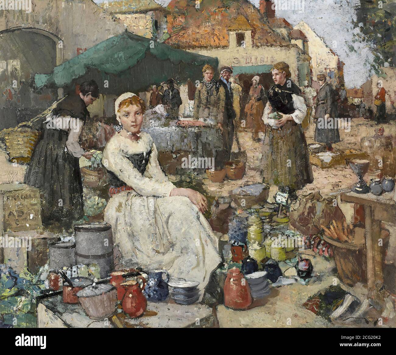 Lee-Hankey William - a Street Market in Picardy - British School - 19th ...
