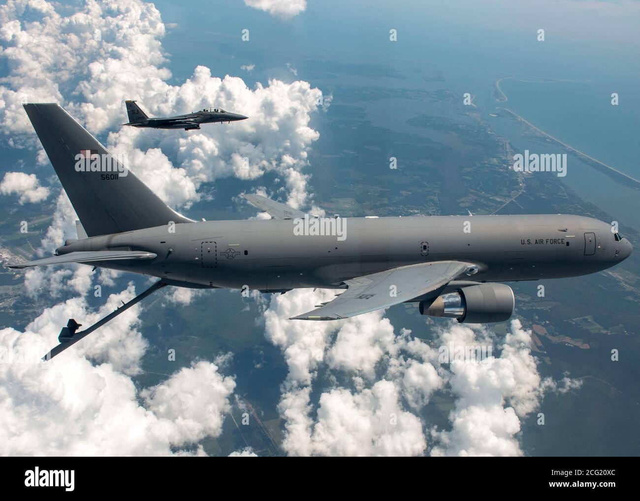 A KC-46 Pegasus from the 916th Air Refueling Wing and an F-15E Strike ...