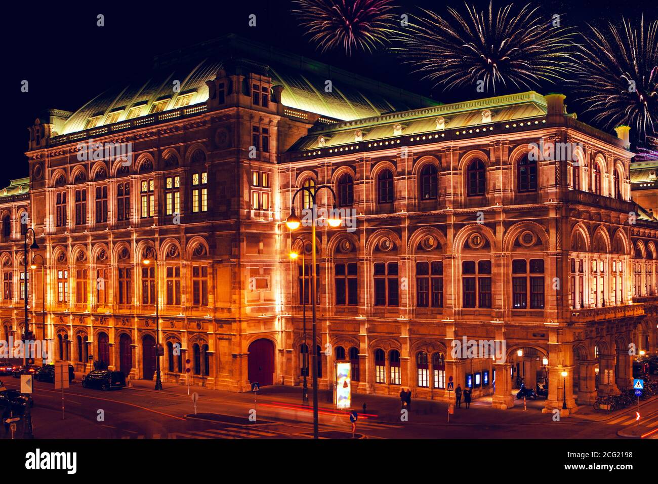 Fireworks over the Opera in Vienna . Christmas night in Wien Stock ...