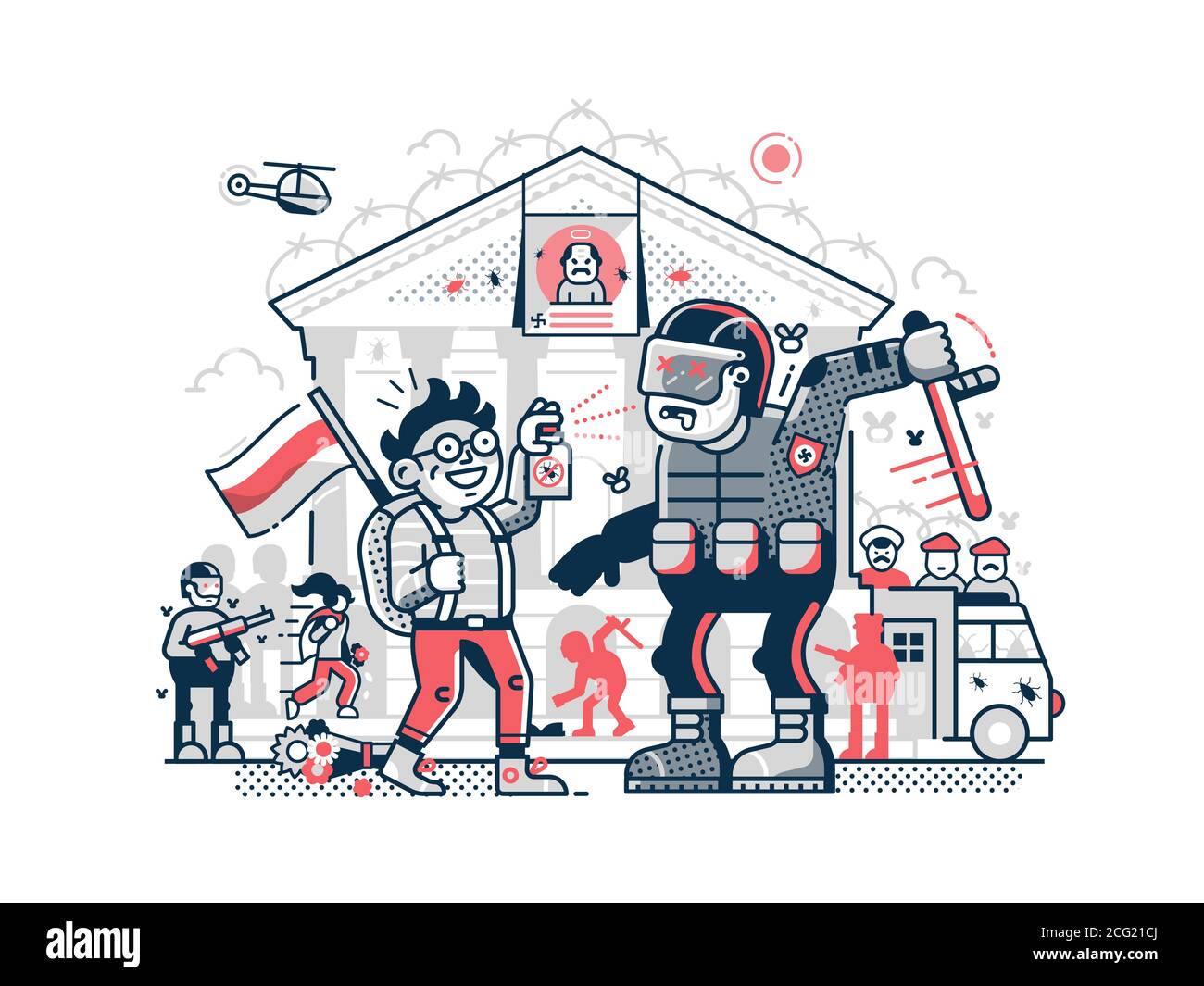 Belarus Freedom Student Protests Illustration in Line Art Stock Vector ...