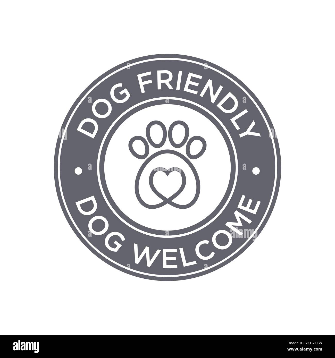 Dog friendly symbol. Dog welcome logo. Gray round icon Stock Vector ...