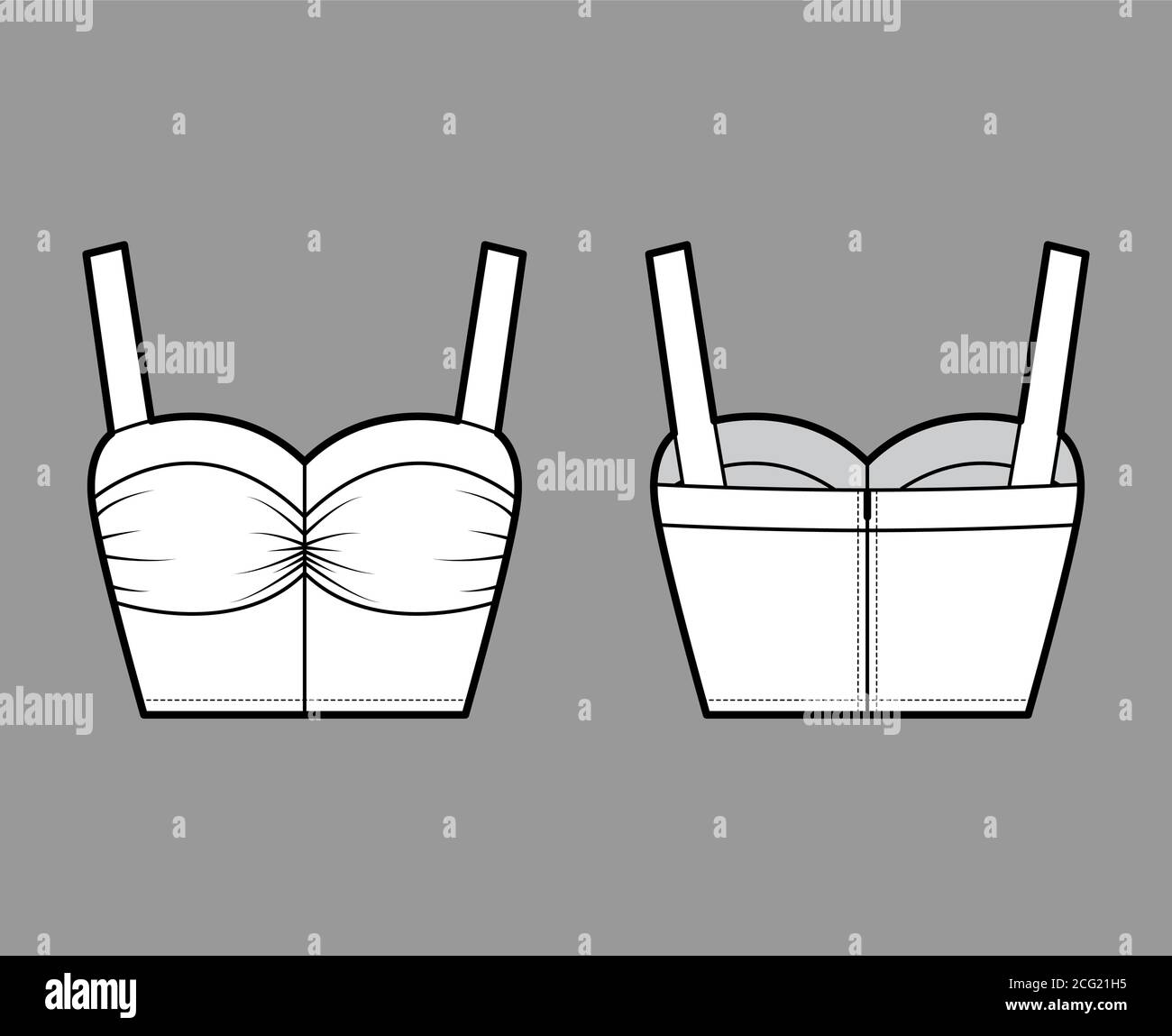 Cropped top technical fashion illustration with feminine sweetheart ...