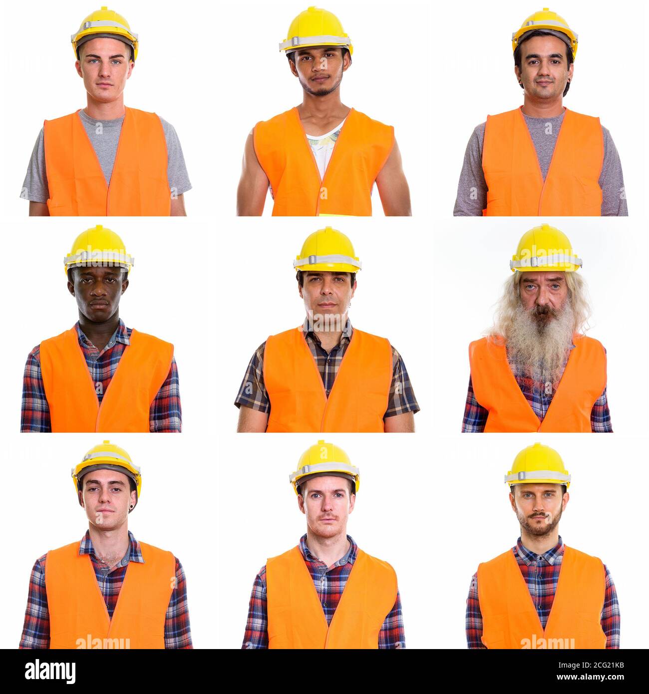 Collage of multi ethnic and mixed age men construction workers Stock ...