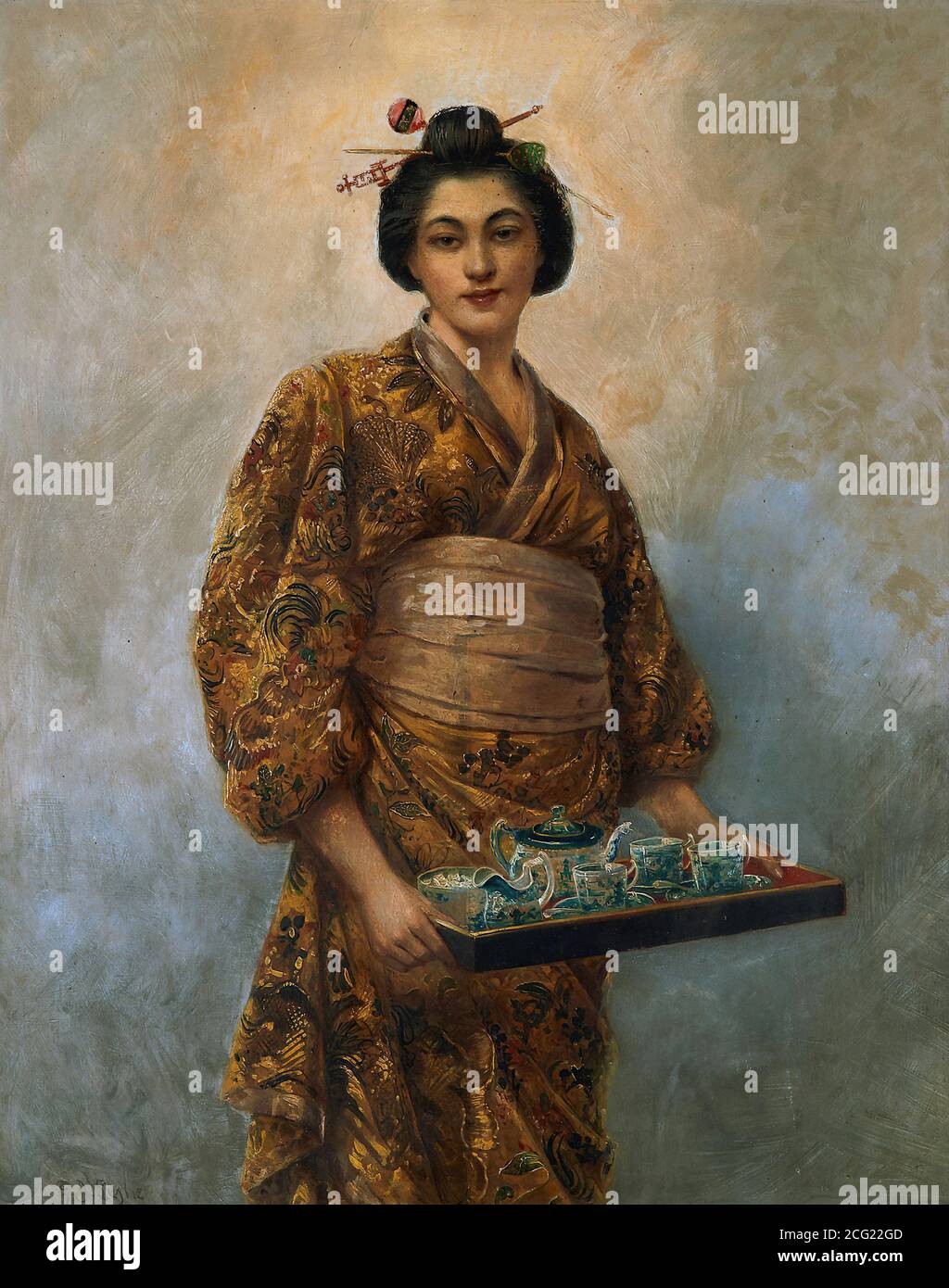 Leslie George Dunlop - Geisha with a Tea Tray - British School - 19th ...