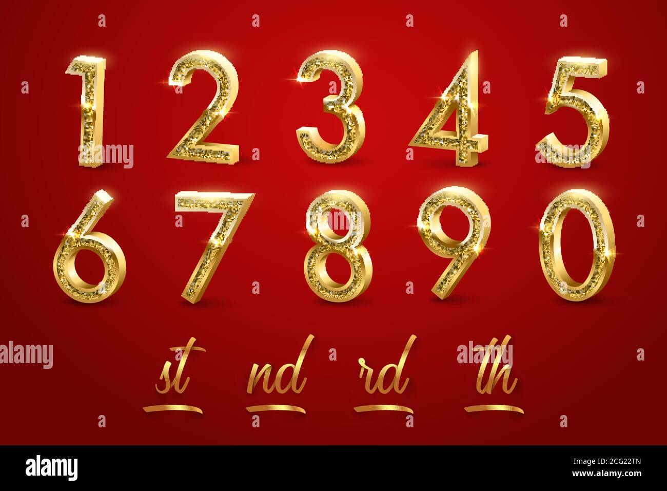 Birthday golden numbers and ending of the words isolated on red ...