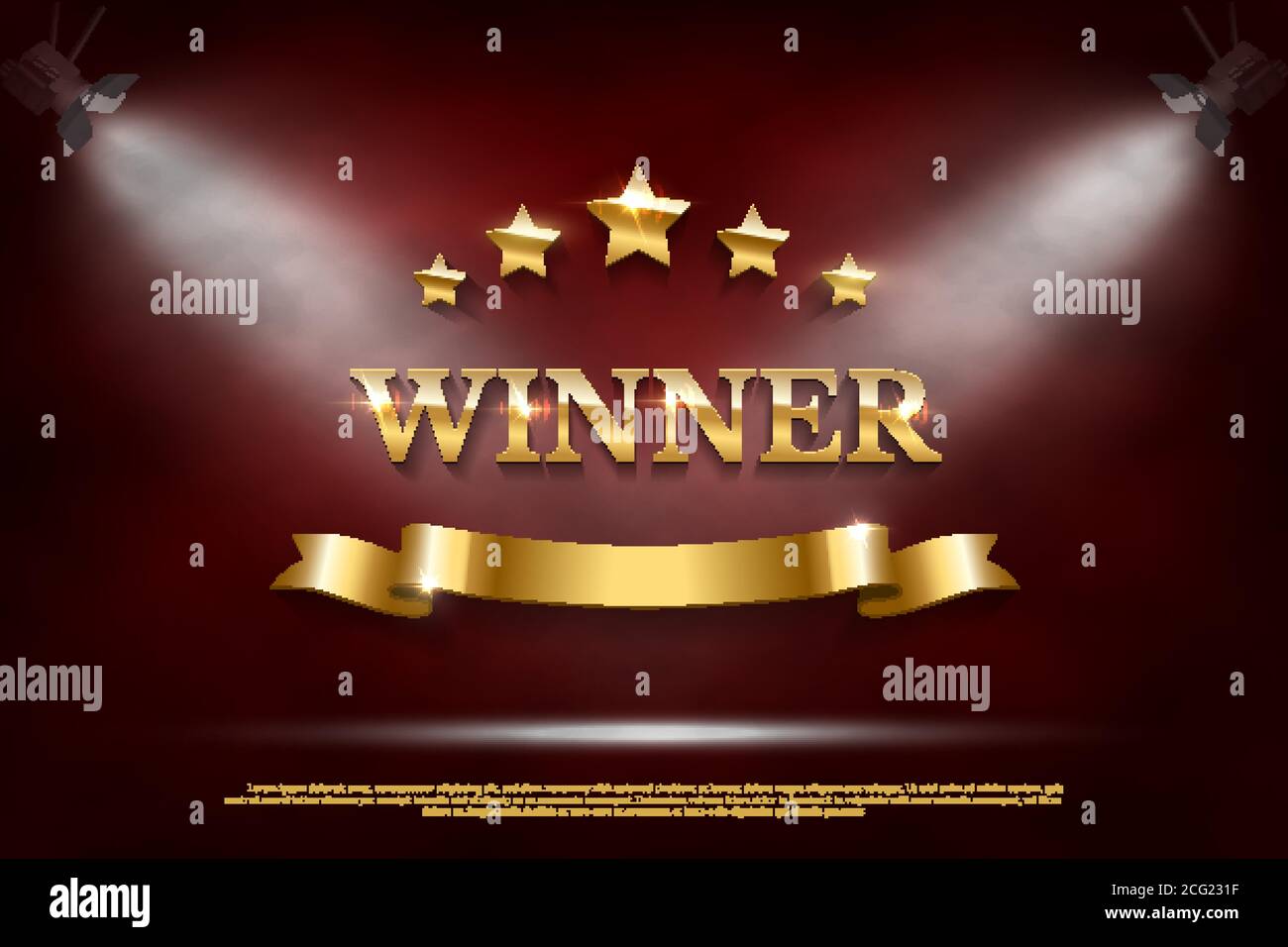 Vector 3D realistic golden sign Winner with five stars and ribbon on ...