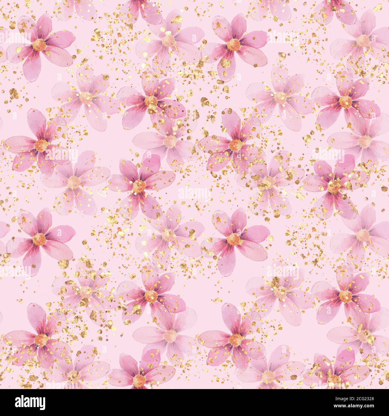 Pink watercolor flowers seamless pattern Stock Photo - Alamy