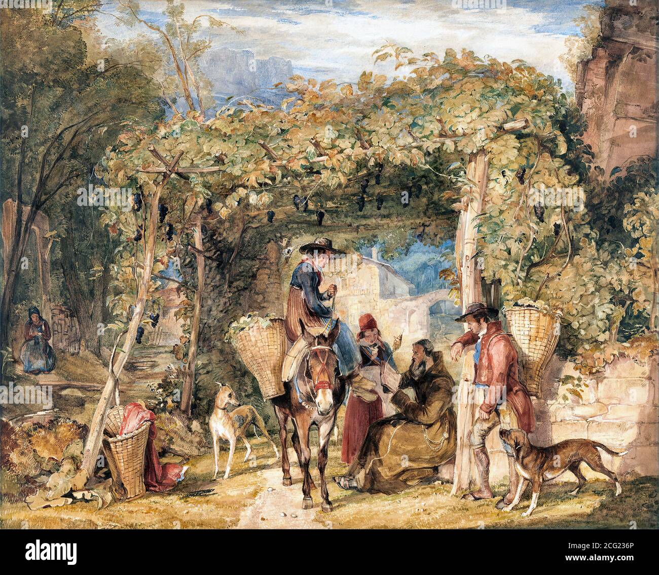 Lewis John Frederick - Figures and Animals in a Vineyard - British ...