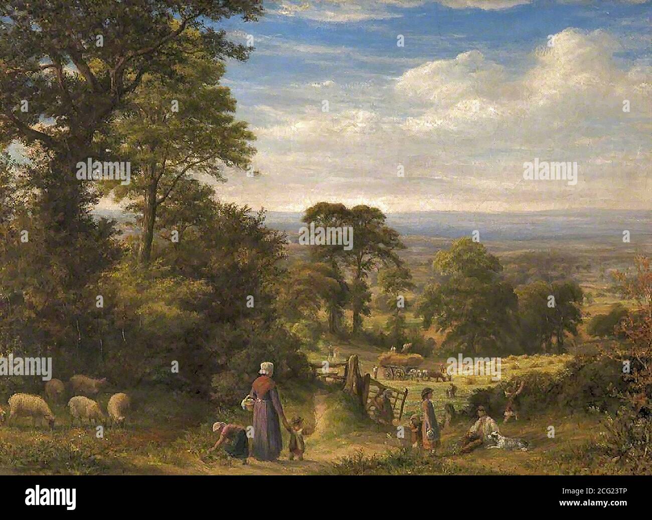 Linnell James Thomas - Thro' the Fields a Landscape at Harvest Time ...