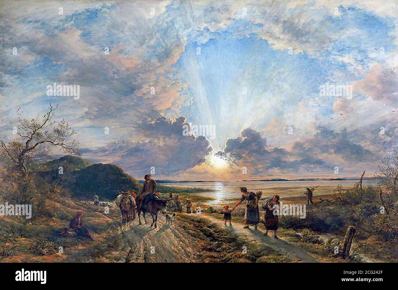 Linnell John - Estuary Scene with Setting Sun - British School - 19th ...