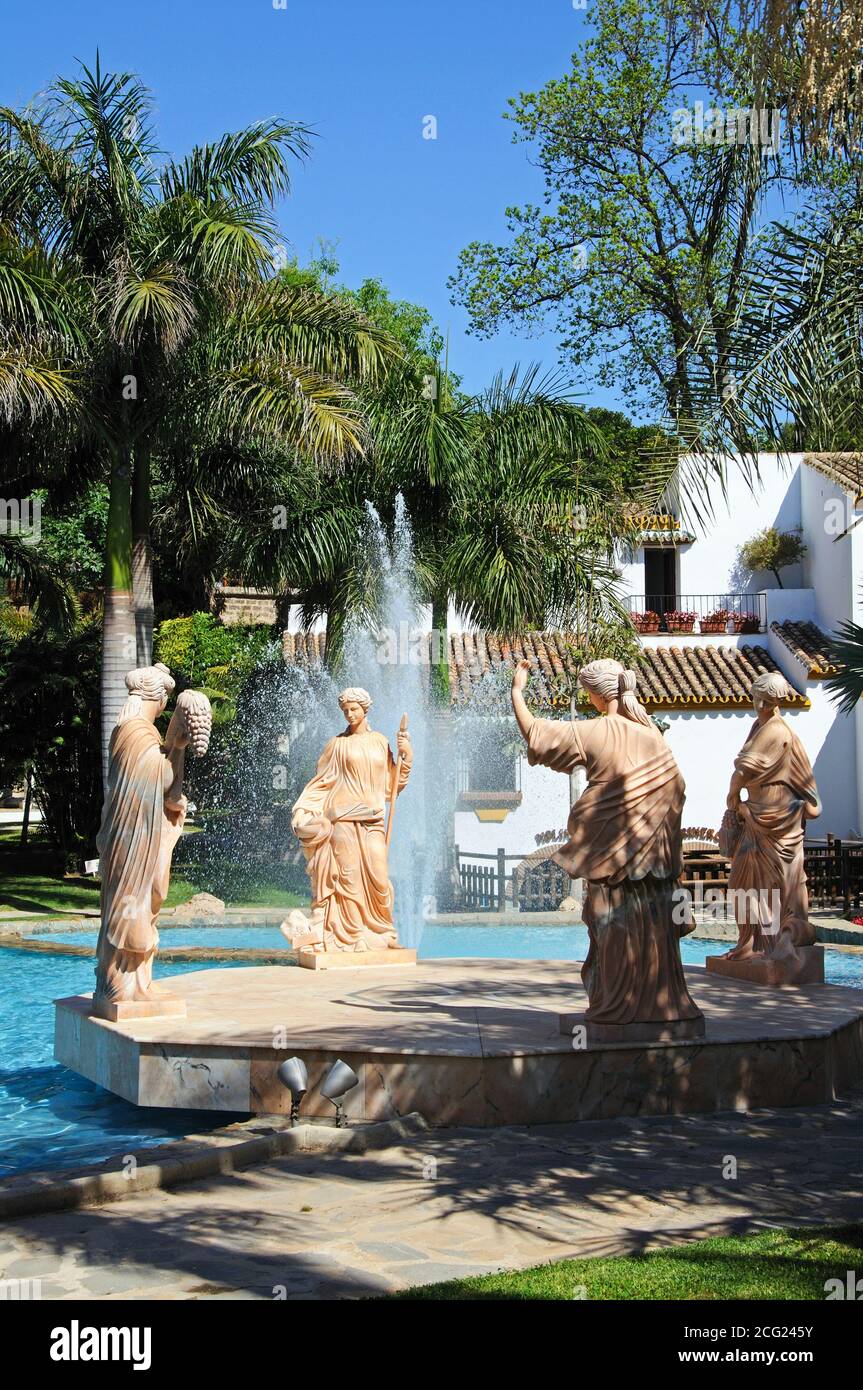 Four seasons statues with pool, fountain and mill to the rear, Molina ...