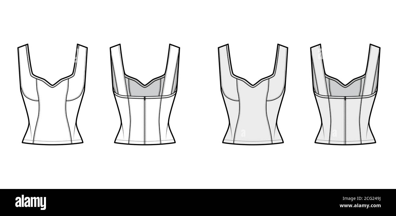 Paneled corset-style top technical fashion illustration with Jewel ...