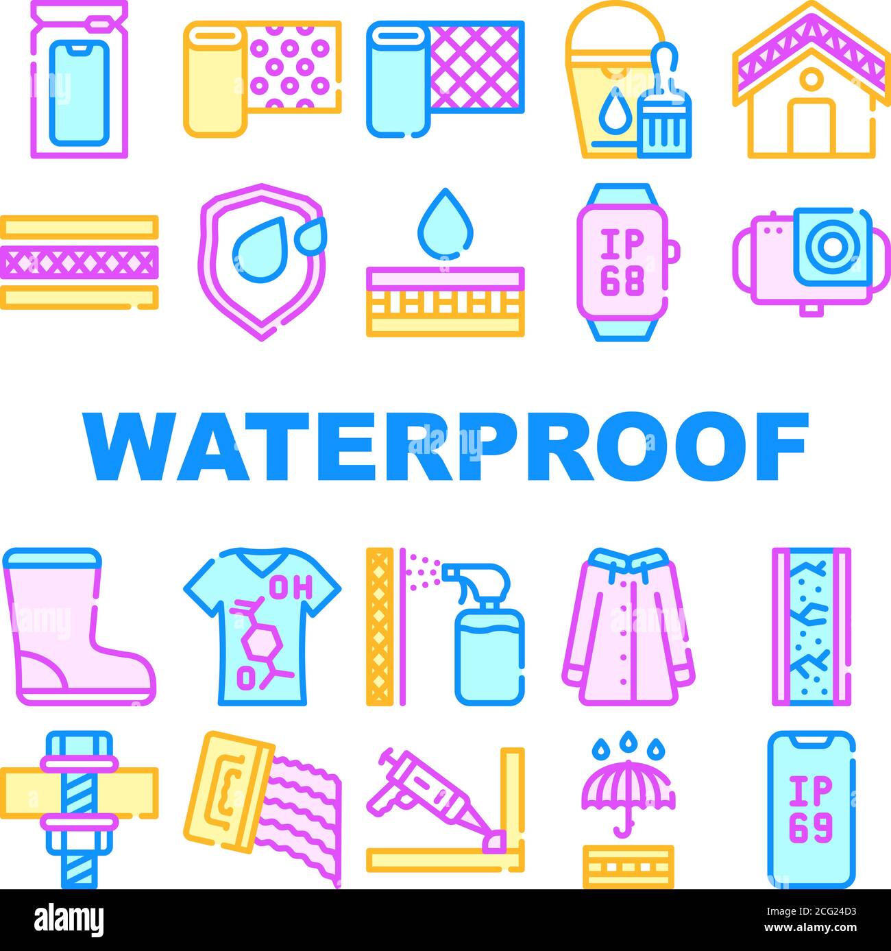 Waterproof Material Collection Icons Set Vector Illustrations Stock ...