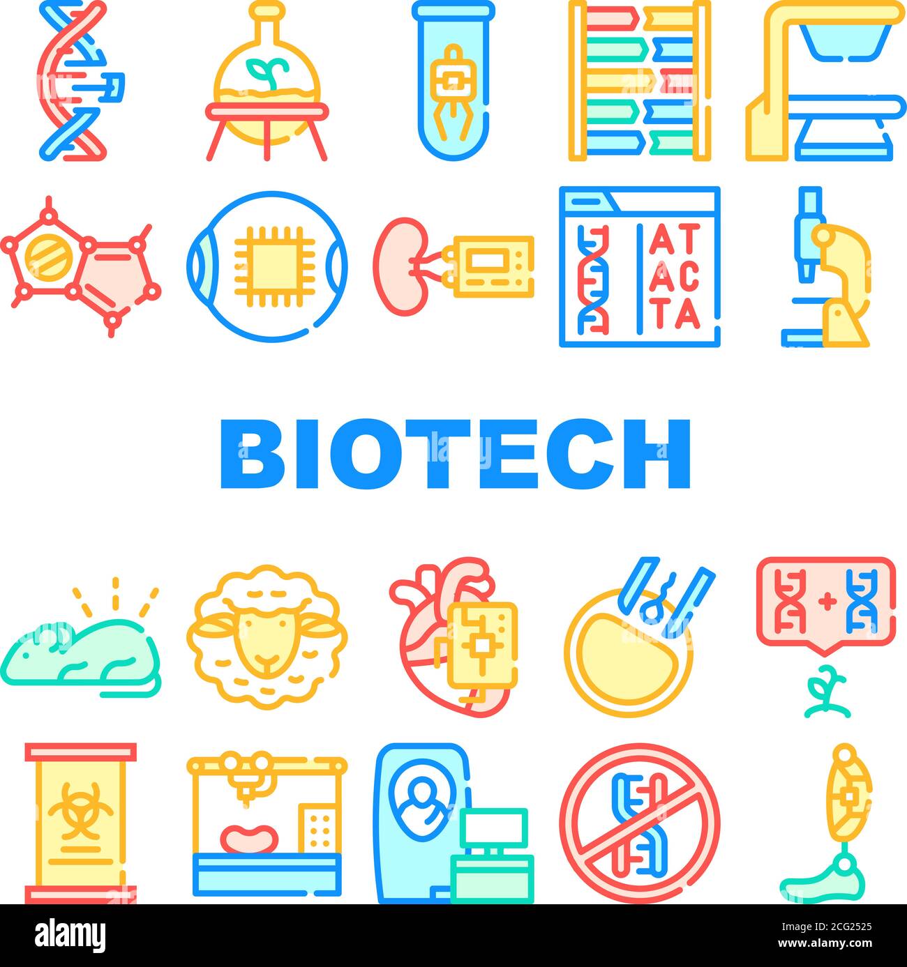 Biotech Technology Collection Icons Set Vector Illustrations Stock ...