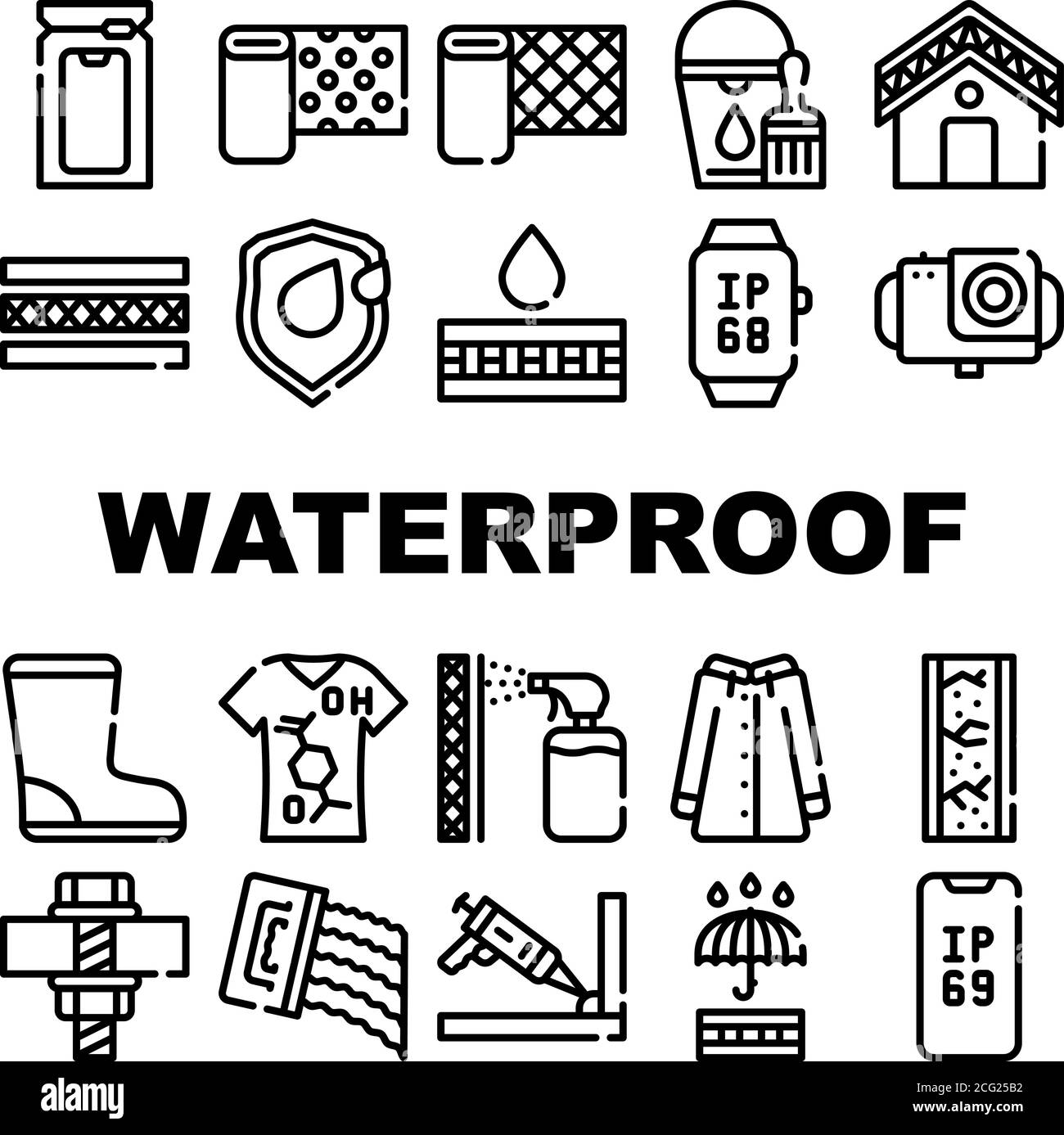 Waterproof Material Collection Icons Set Vector Illustrations Stock ...
