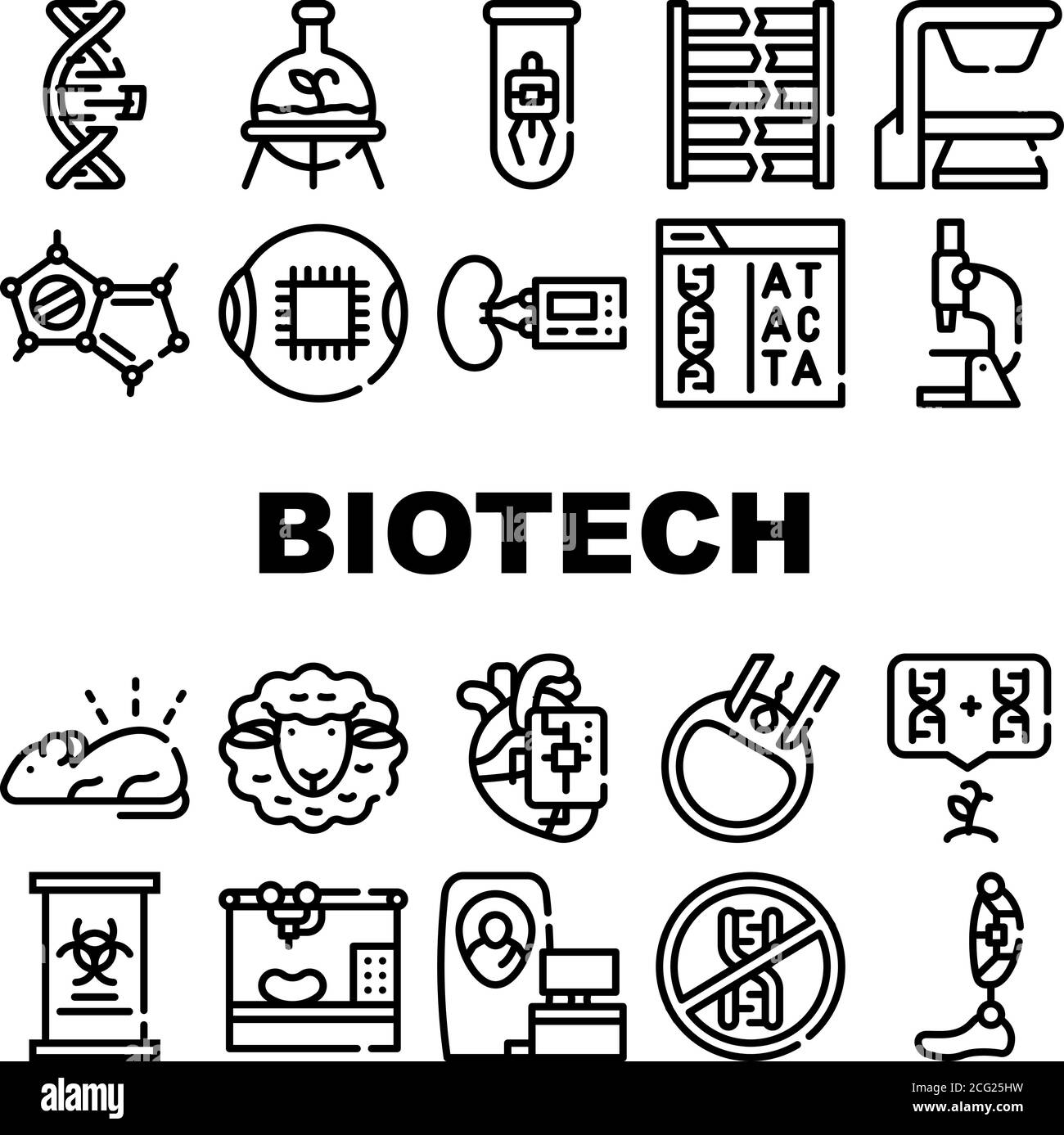 Biotech Technology Collection Icons Set Vector Illustrations Stock ...