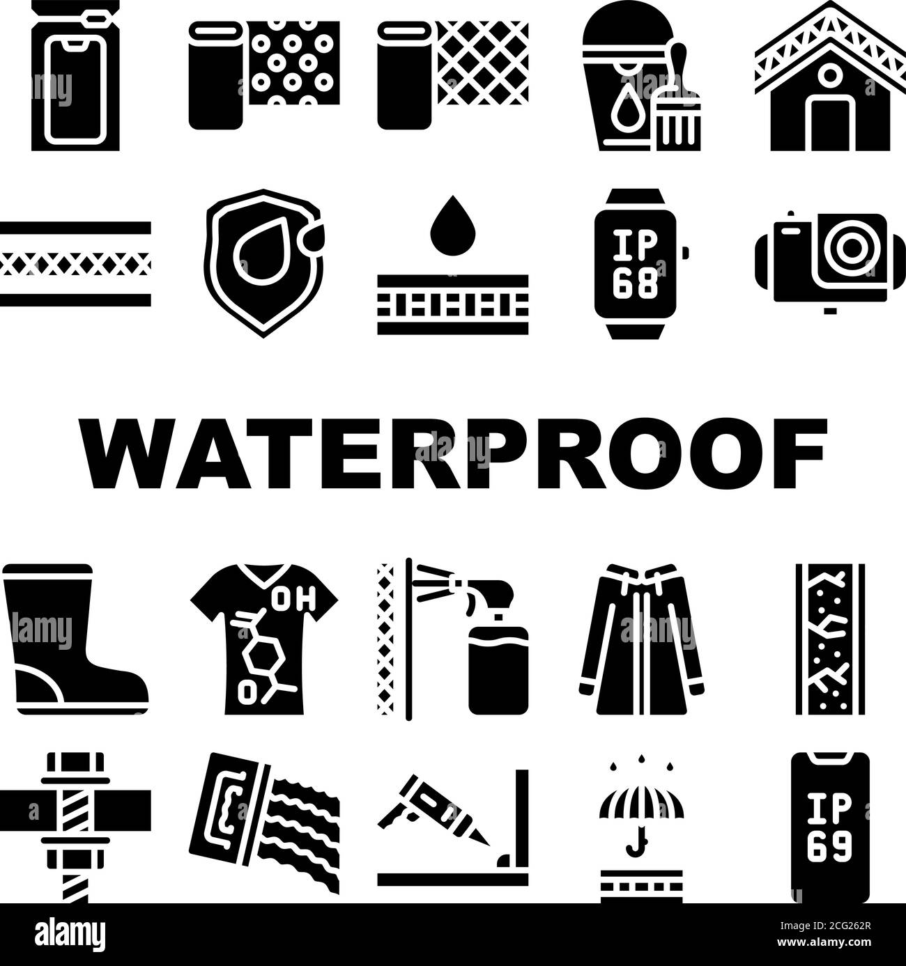 Waterproof Material Collection Icons Set Vector Illustrations Stock ...