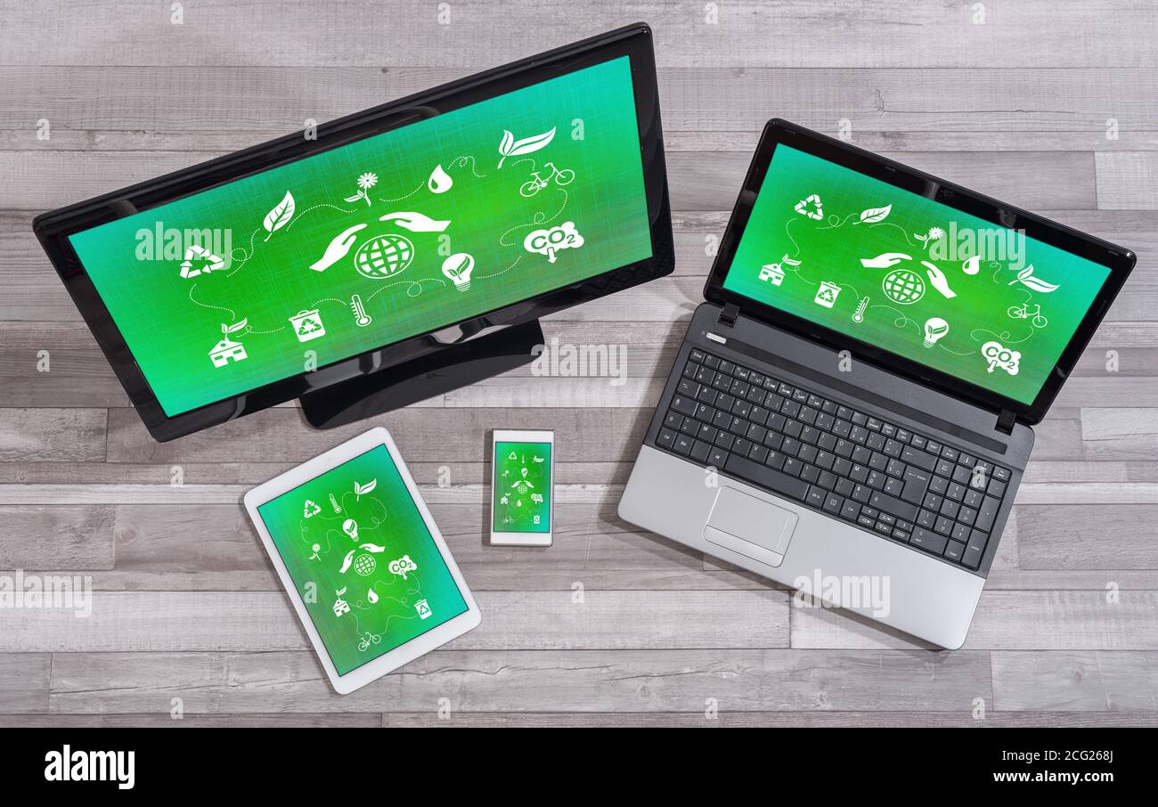 Environment protection concept shown on different information ...