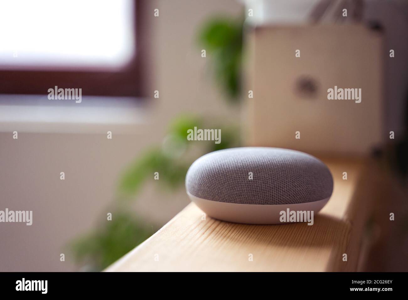 Smart speaker in home interior Stock Photo - Alamy