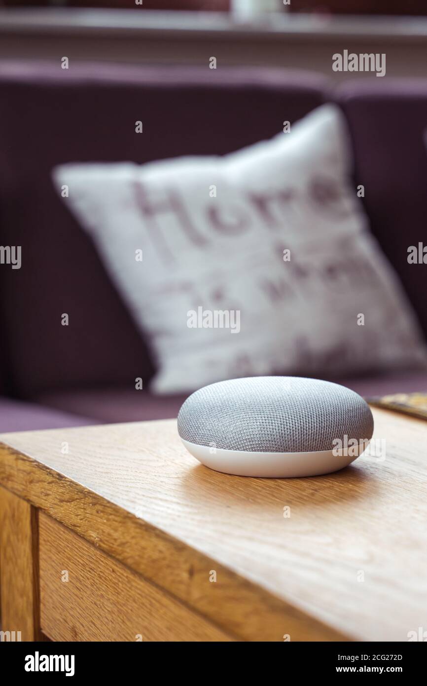 Smart speaker in home interior Stock Photo - Alamy