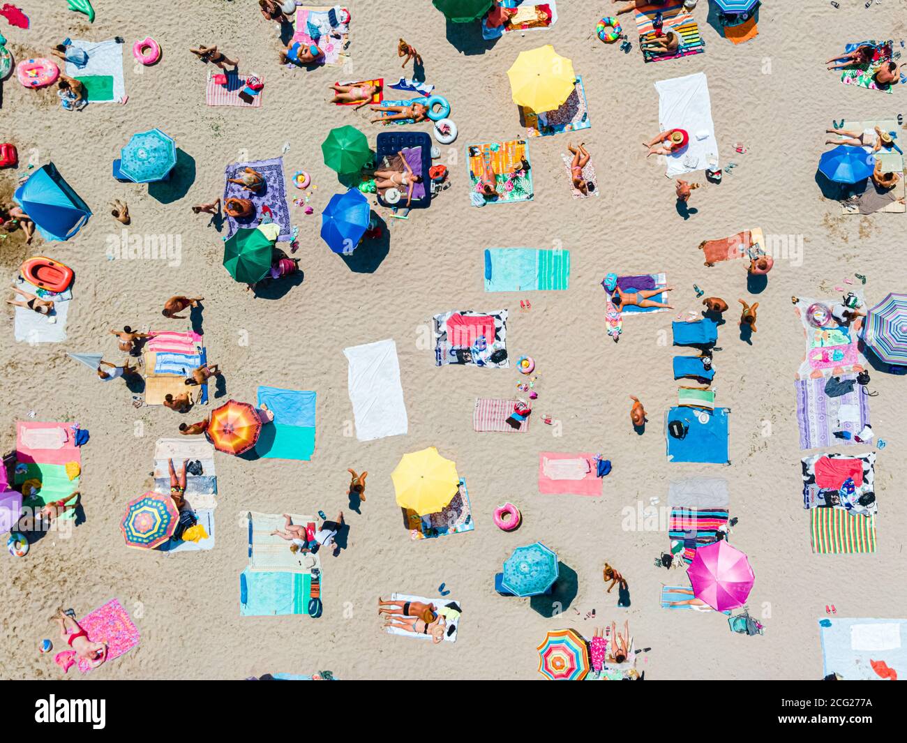 Aerial Beach Photography, People And Umbrellas On Seaside Beach Stock ...
