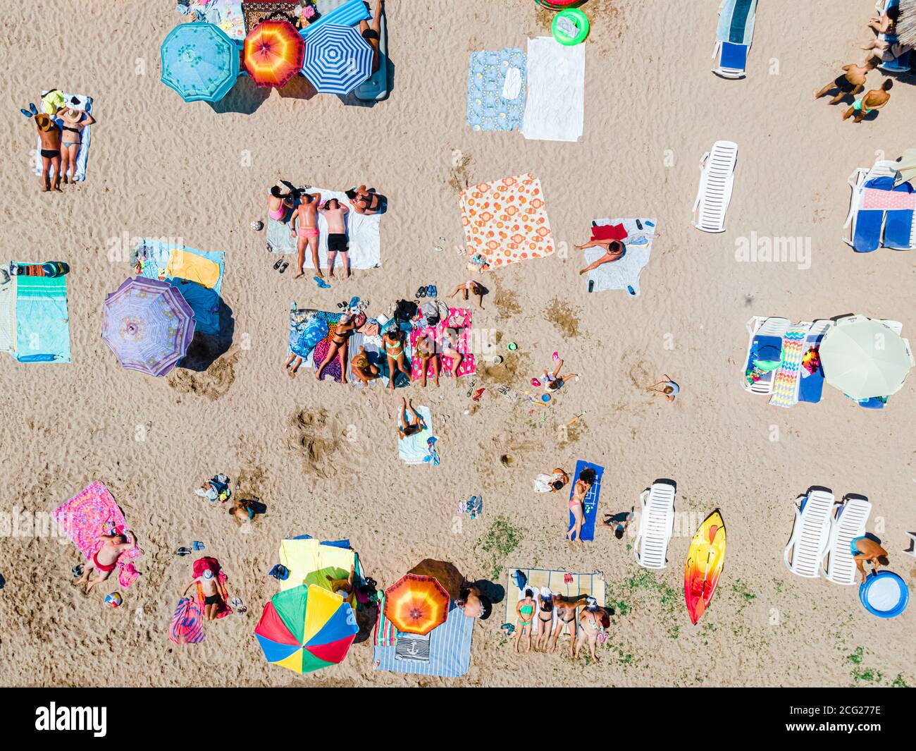 Aerial Beach Photography, People And Umbrellas On Seaside Beach Stock ...
