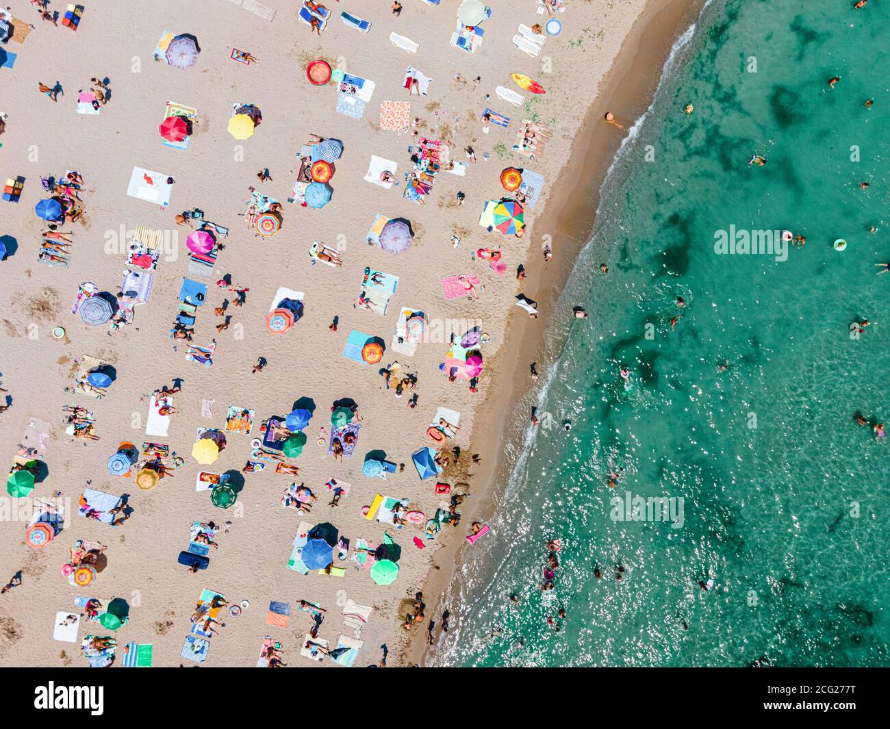 Aerial Beach Photography, People And Colorful Umbrellas On Seaside ...