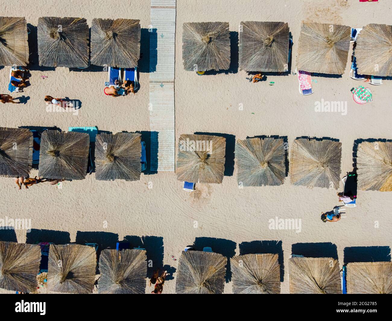 Aerial Beach, People And Umbrellas On Sea Summer Beach Stock Photo - Alamy